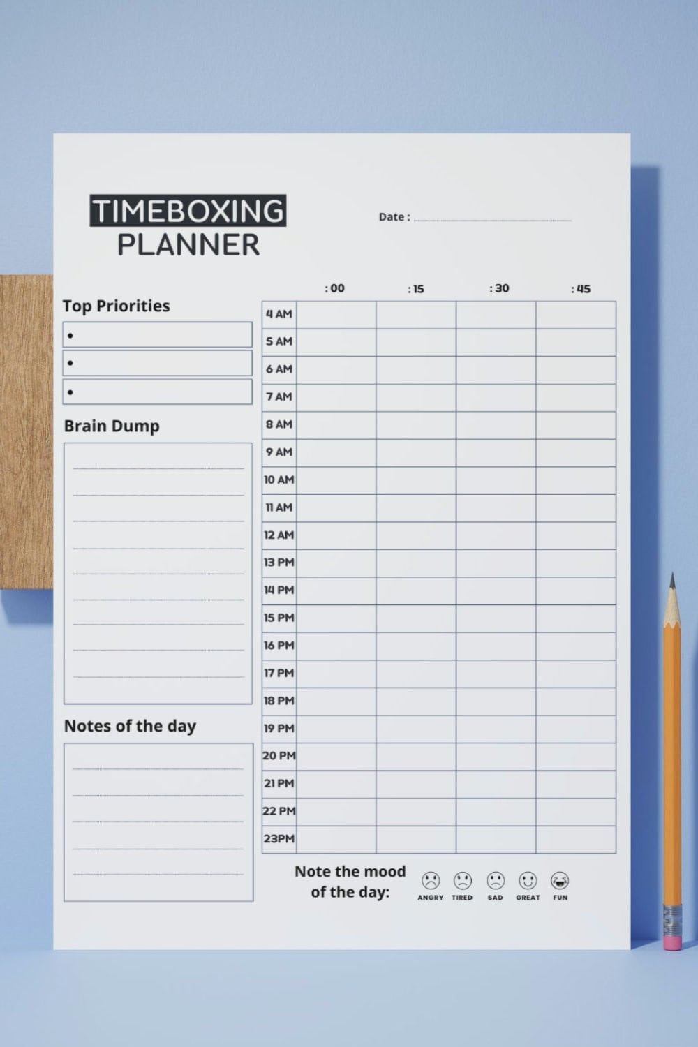 Daily Planner Printable Time Management Template Time Boxing PDF ...