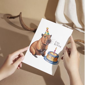 Capybara Birthday Card With Cake Cute Card for Animal Lovers 'capybara ...