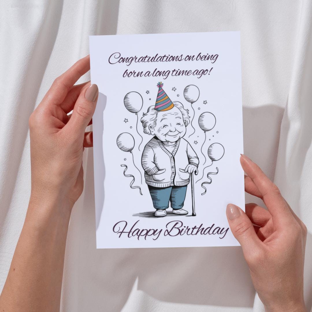 Old Lady Birthday Card Digital Instant Download Humorous Retro Design ...