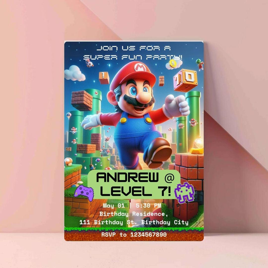 Level up Mario Birthday Card Super Mario Inspired Digital Instant ...