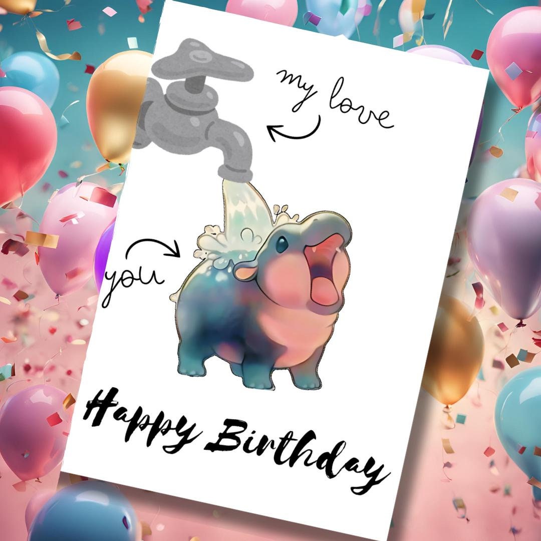 Love-filled Moo Deng Birthday Card Cute Hippo Birthday Card Instant ...