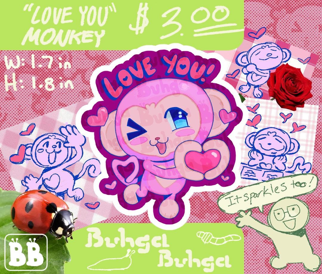 Love You! Monkey Sticker - Etsy