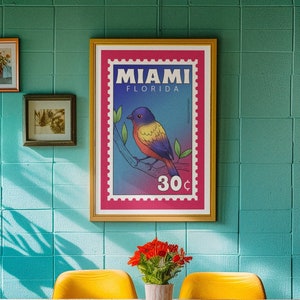 Miami - Florida - Bird Watching / Postage Stamp Collector Art Poster ...