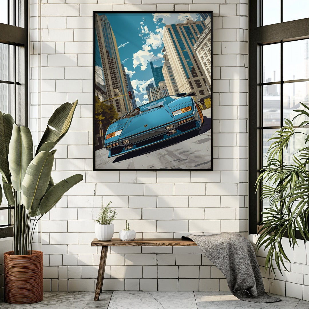 Lambo 80s 90s Poster Blue Lamborghini Countach Bedroom Car Poster - Etsy