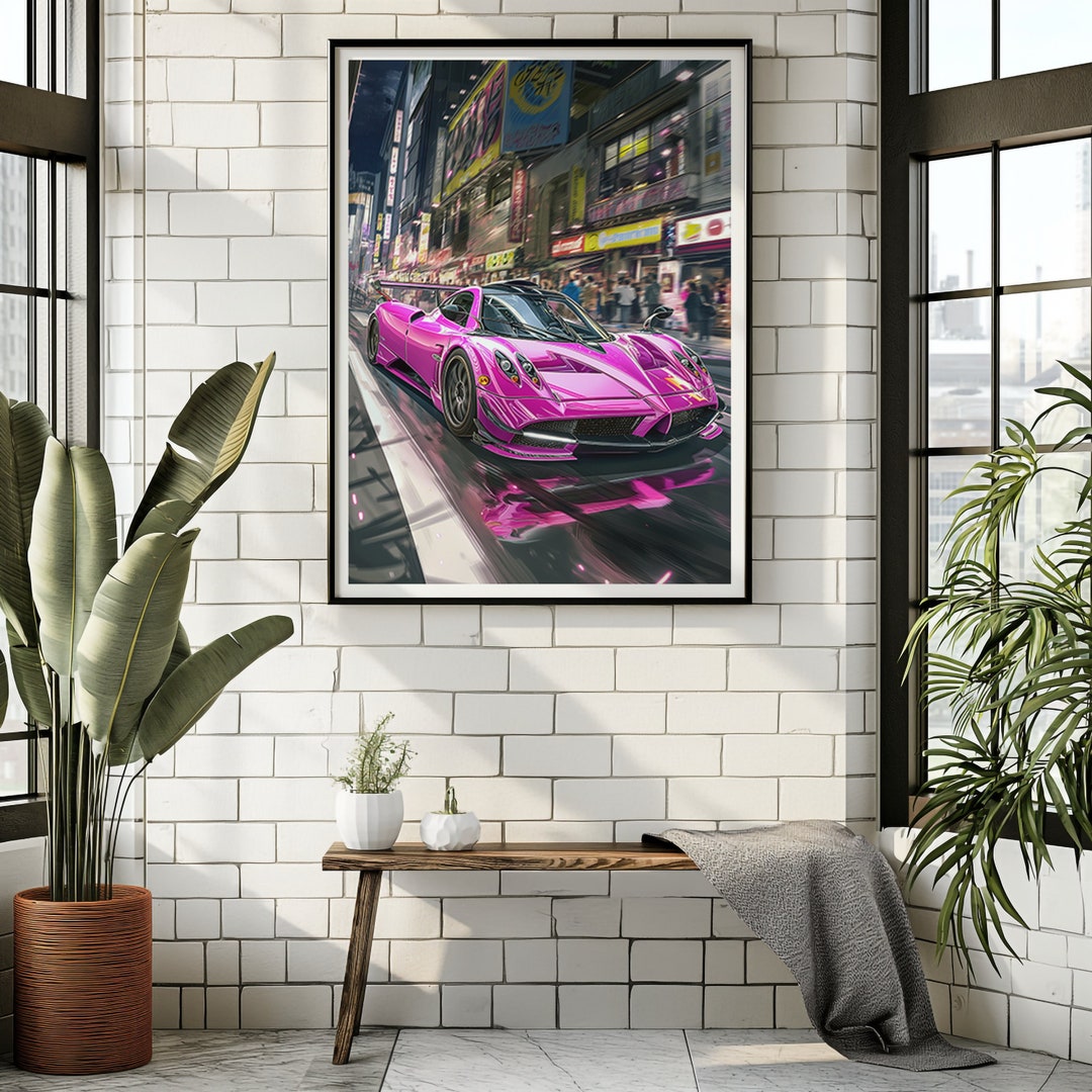 Pagani Zonda Anime Style Car Poster Fusia / Hot Pink / Purple Hypercar ...