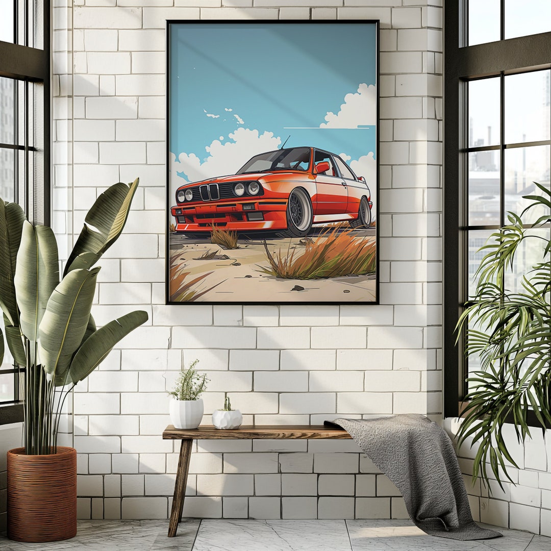 BMW E30 M3 Cartoon / Anime Style Car Poster / Wall Art / Automotive Art ...