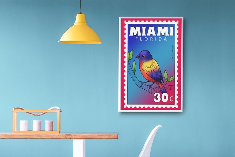Miami - Florida - Bird Watching / Postage Stamp Collector Art Poster ...