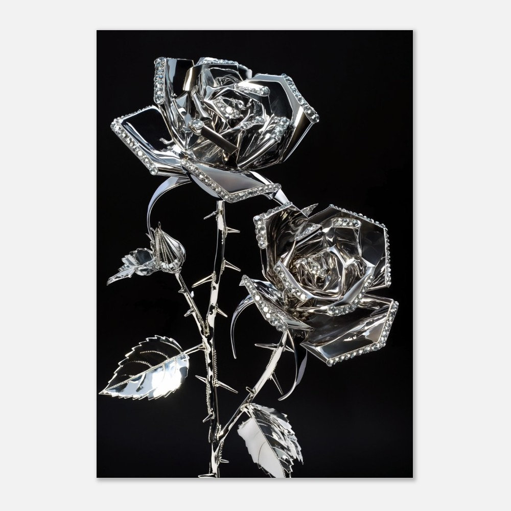 Y2k Chrome Roses Floral Art Print Wall Art or Poster -diamond Encrusted ...
