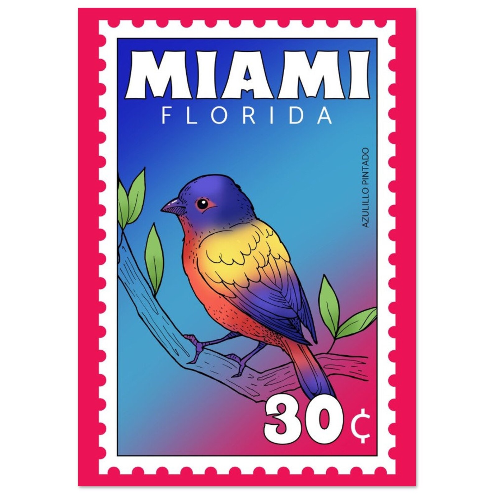 Miami - Florida - Bird Watching / Postage Stamp Collector Art Poster ...