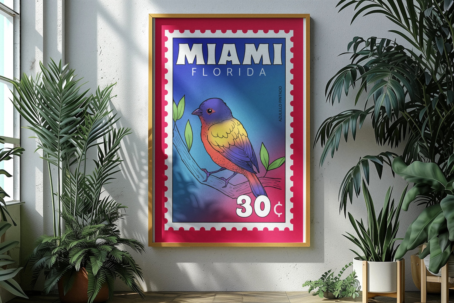 Miami - Florida - Bird Watching / Postage Stamp Collector Art Poster ...