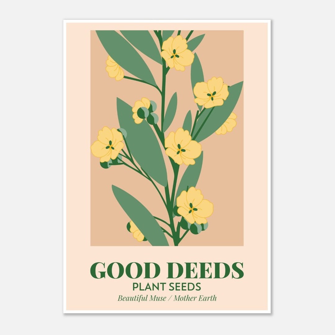 Good Deeds Plant Seeds Wall Art Print Deco Boho Floral Neutral Beige ...