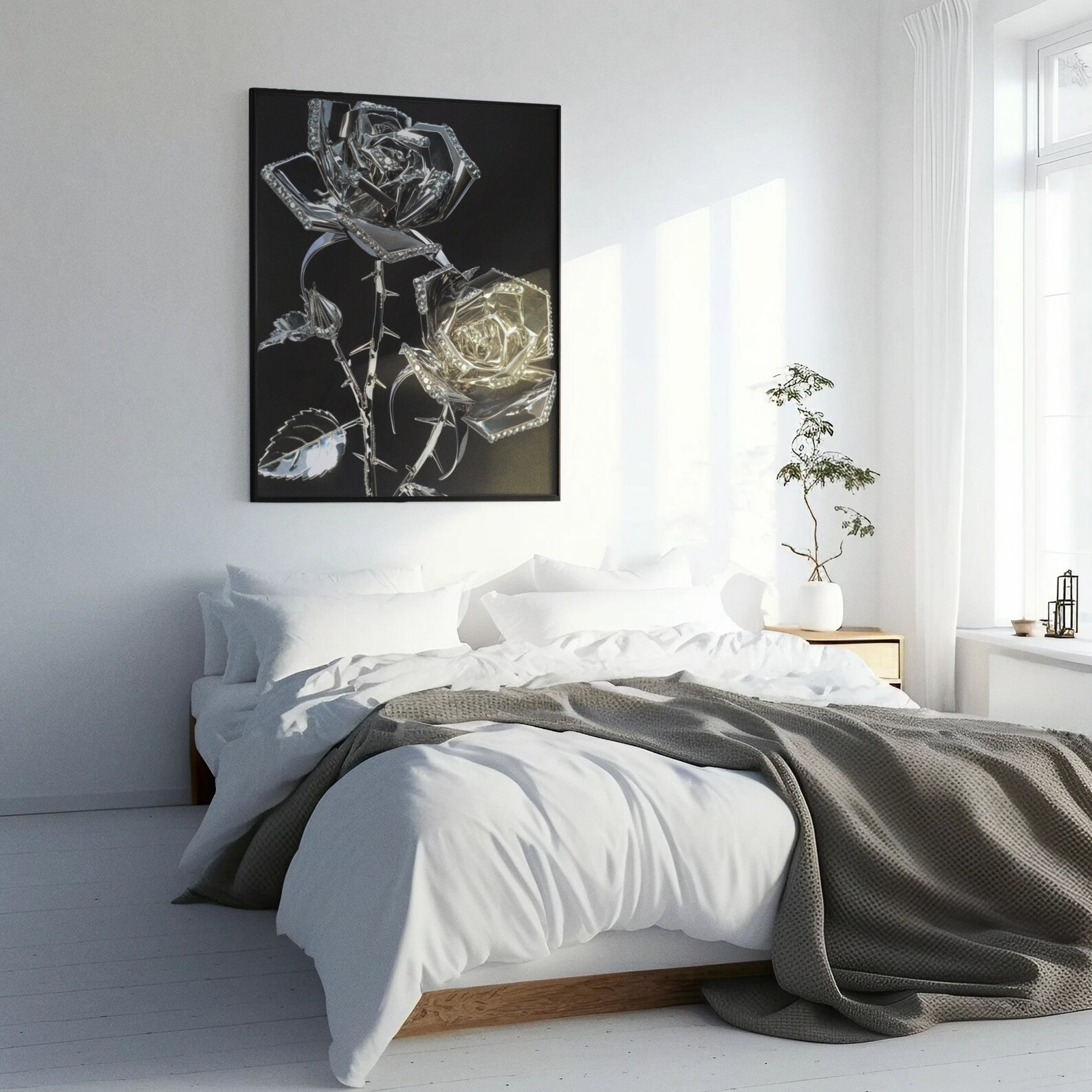 Y2k Chrome Roses Floral Art Print Wall Art or Poster -diamond Encrusted ...
