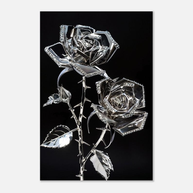 Y2k Chrome Roses Floral Art Print Wall Art or Poster -diamond Encrusted ...