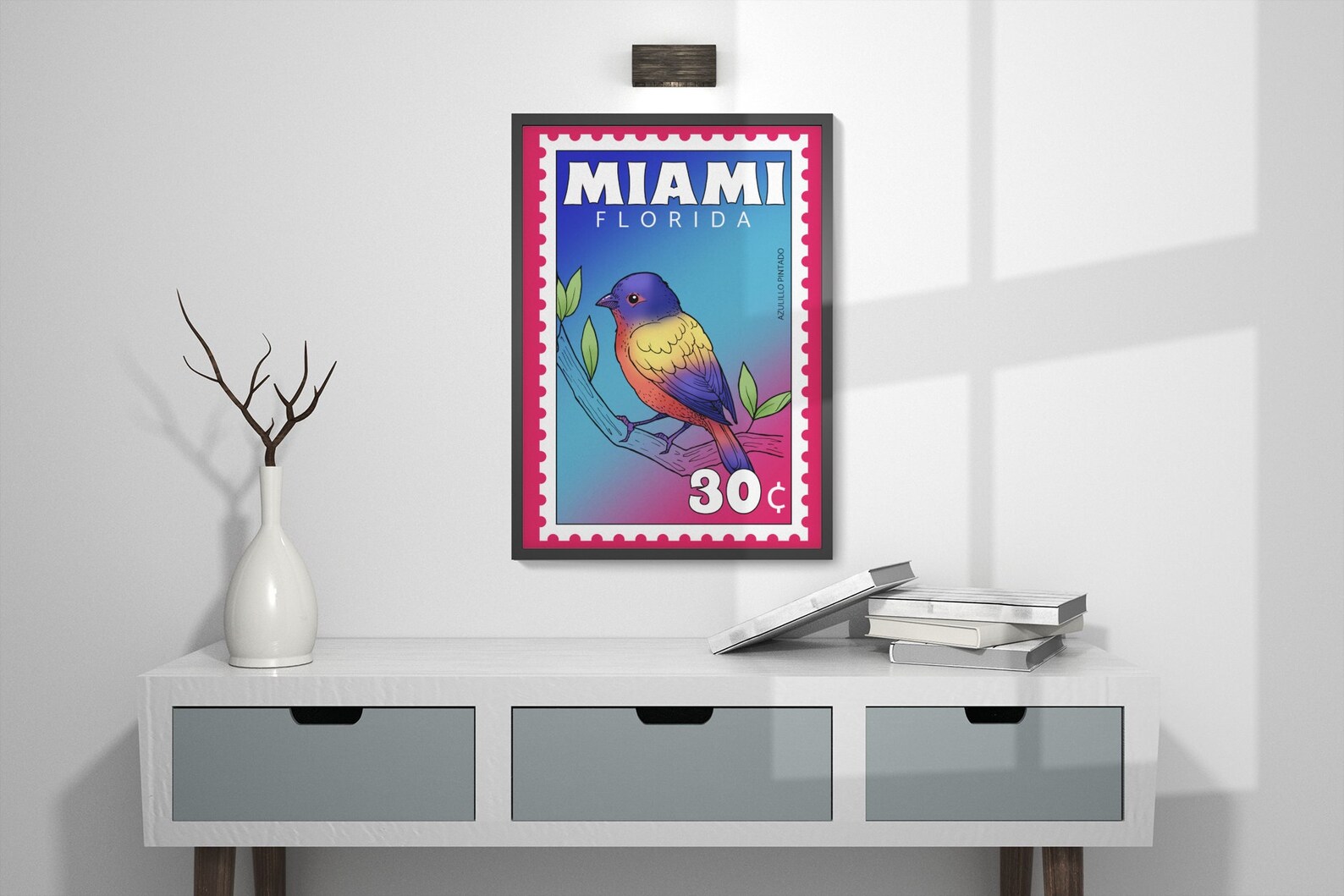 Miami - Florida - Bird Watching / Postage Stamp Collector Art Poster ...
