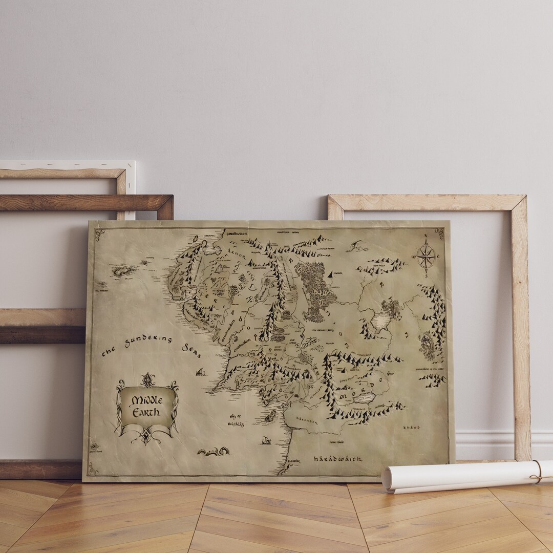 Lord of Rings Map Poster, Middle Earth Canvas, Middle Earth Print ...