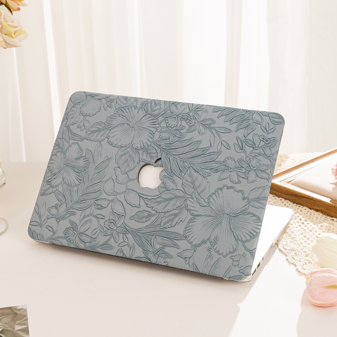 Blue Embossed Floral MacBook Case for MacBook Pro 13 Air 13 Air 15 Pro ...