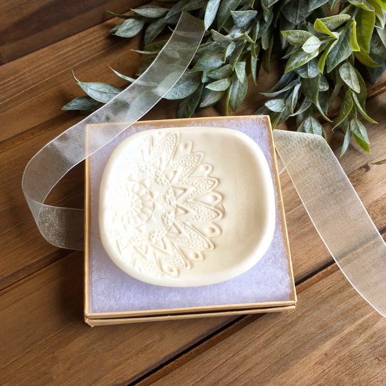Elegant Square Ring Dish in Creamy Natural White W/ Lace - Etsy