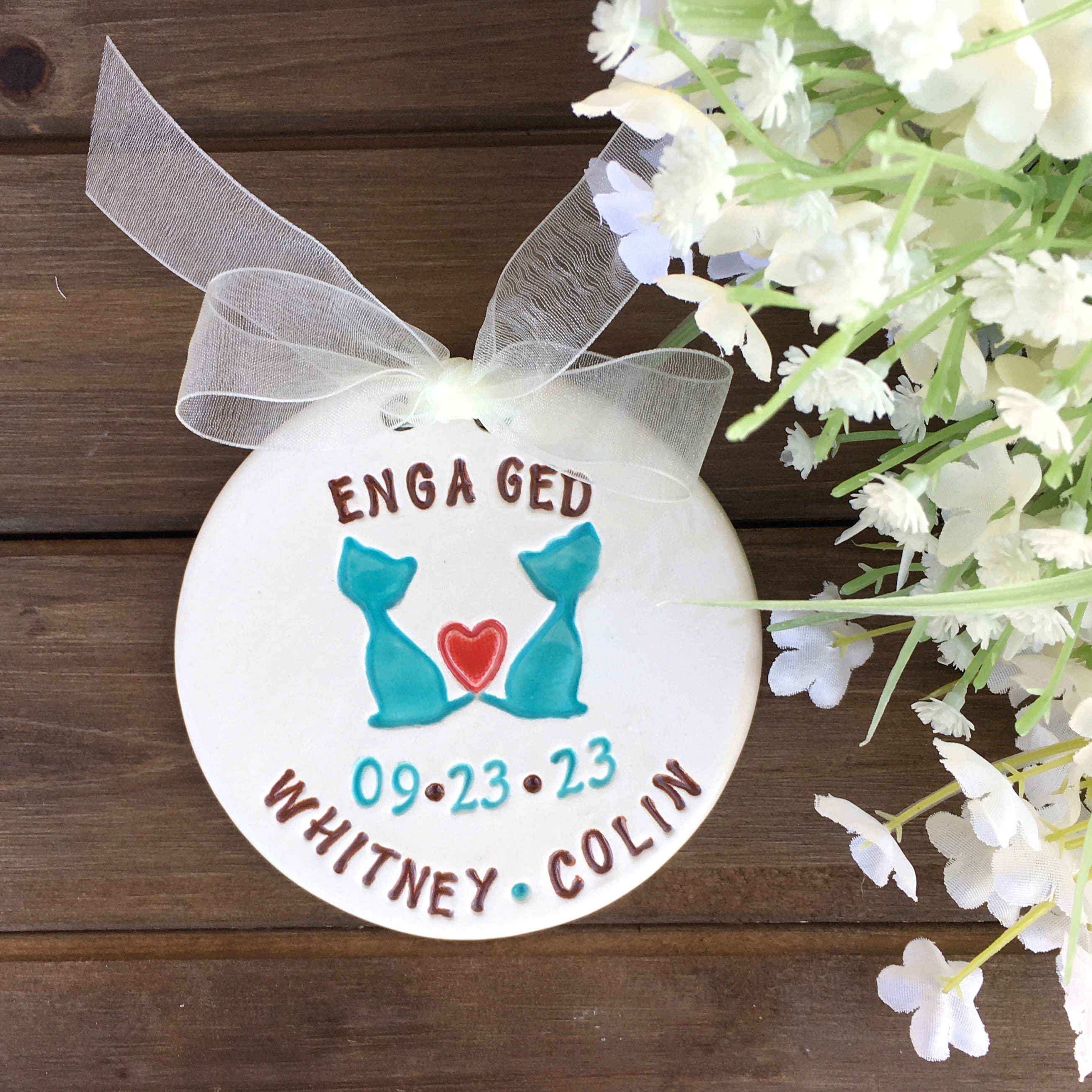 Cat Couple Personalized Ceramic Engagement Ornament or Wedding Ornament ...