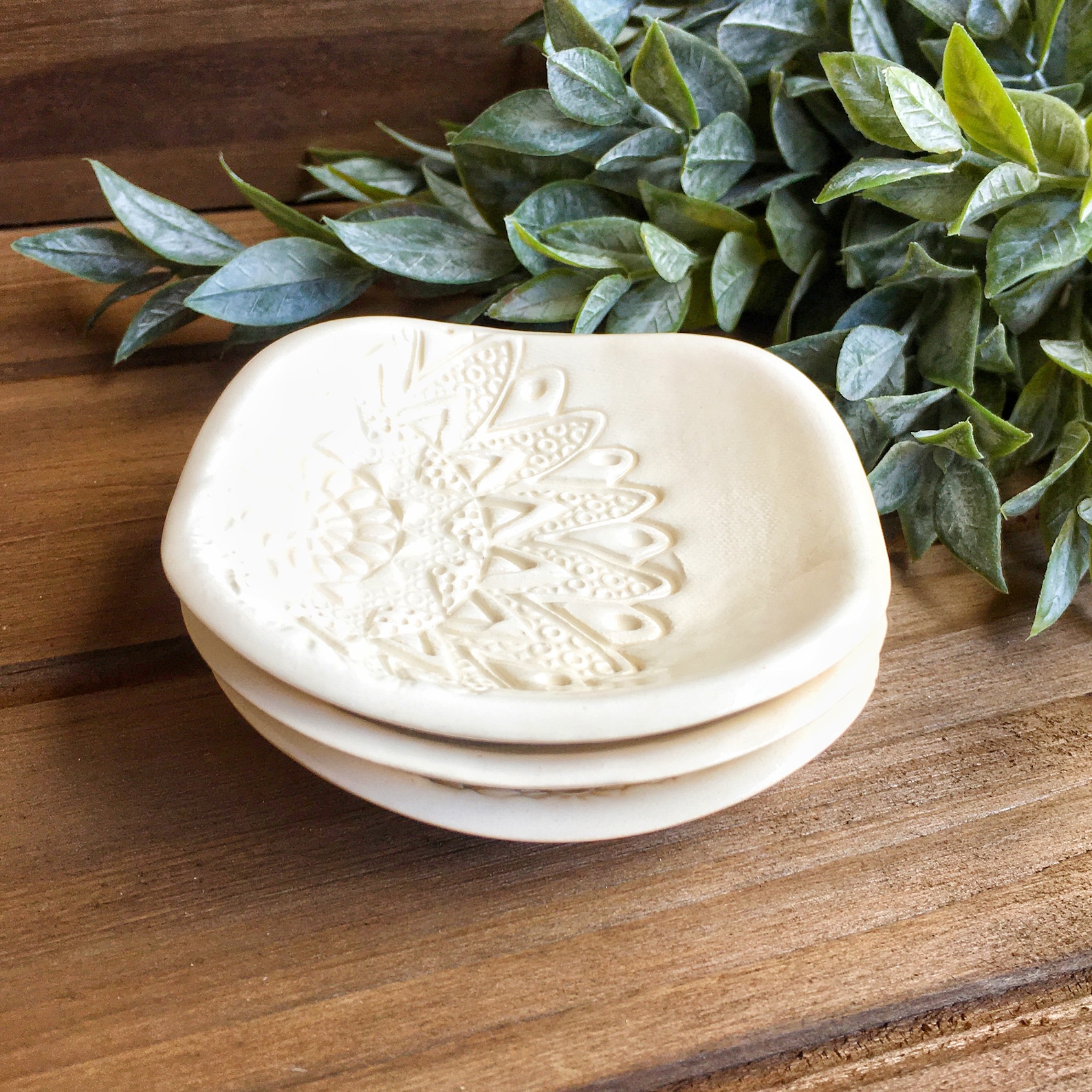 Elegant Square Ring Dish in Creamy Natural White W/ Lace - Etsy