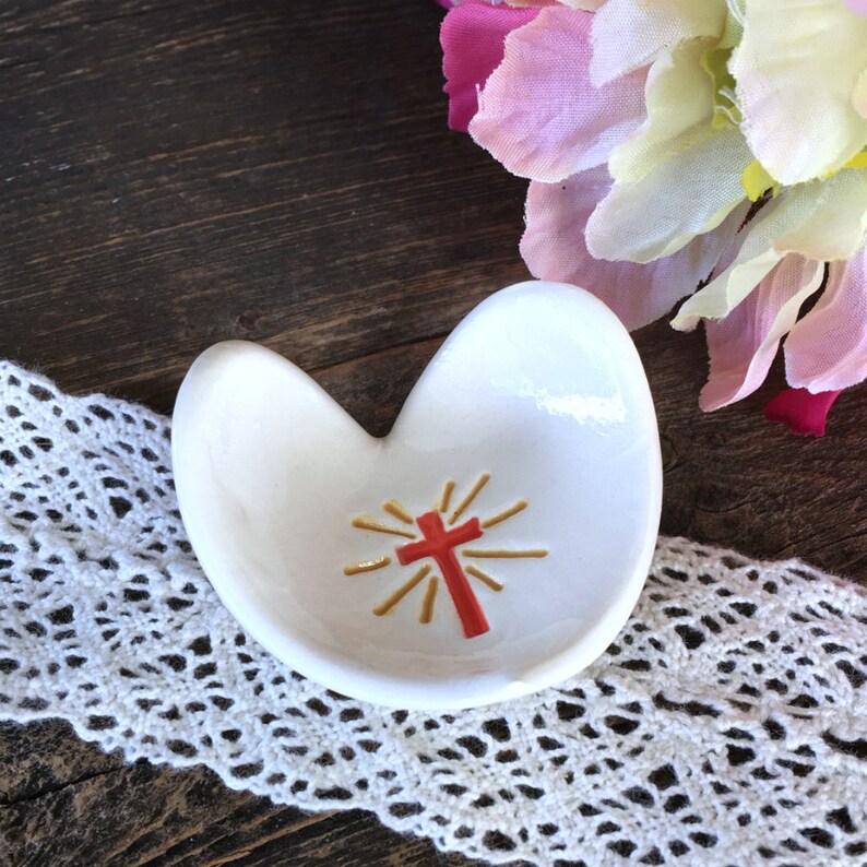 First Holy Communion Favors Tiny Heart Ring Dish W/ Cross | Etsy