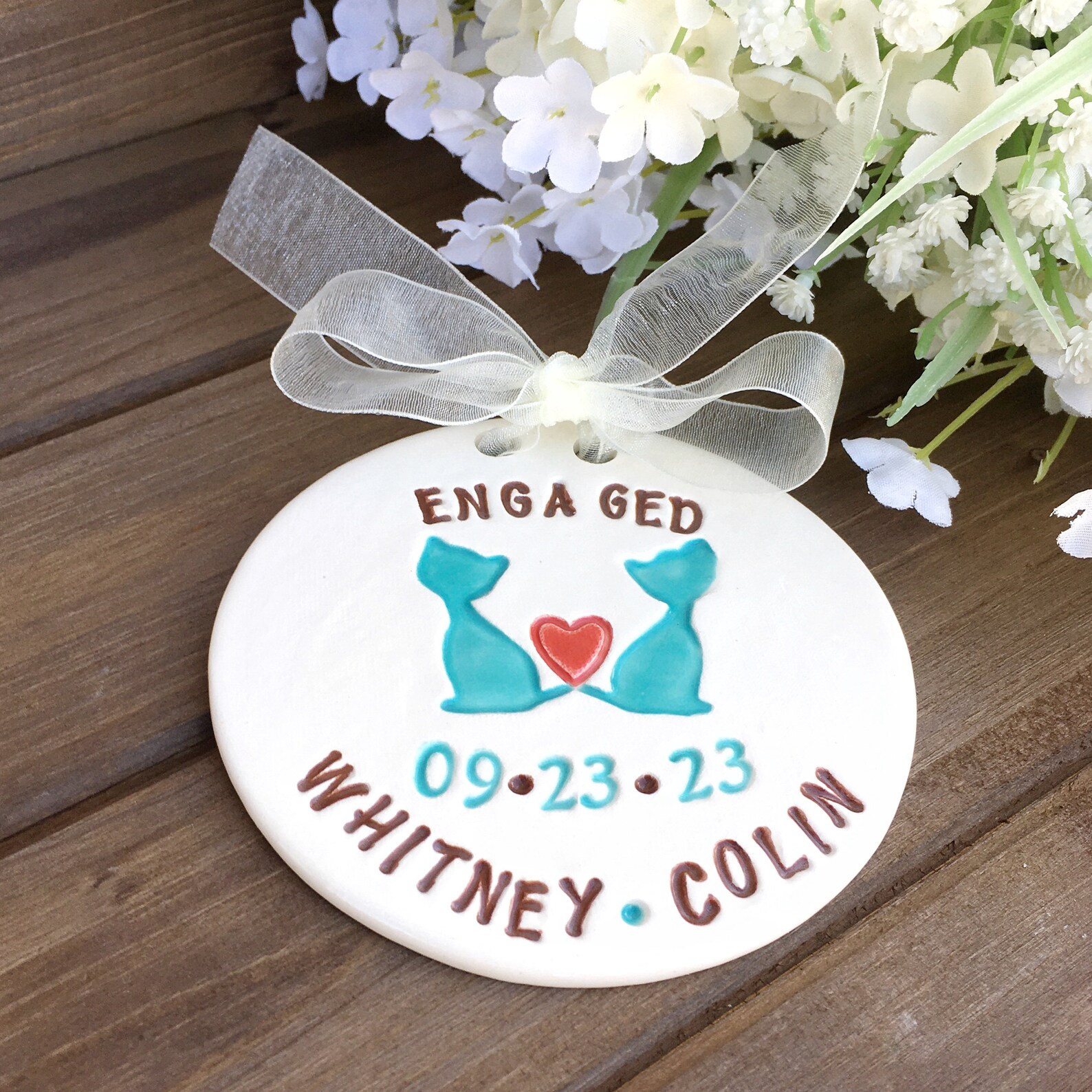 Cat Couple Personalized Ceramic Engagement Ornament or Wedding Ornament ...