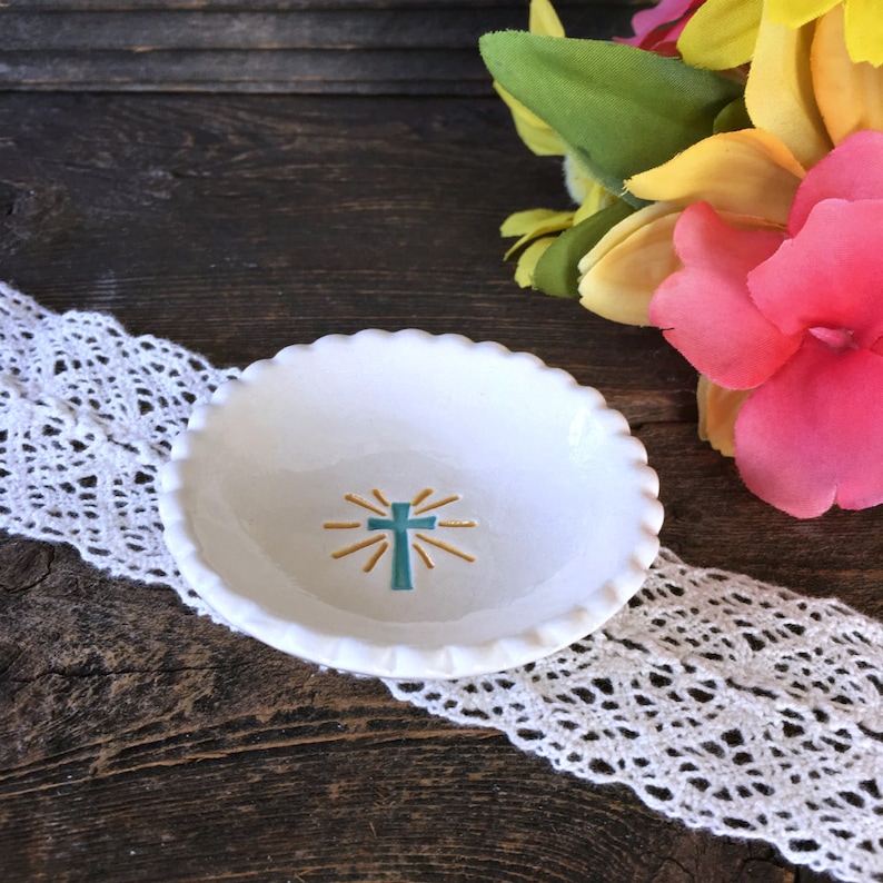 First Holy Communion Favors Tiny Biscuit Ring Dish W/ Cross - Etsy