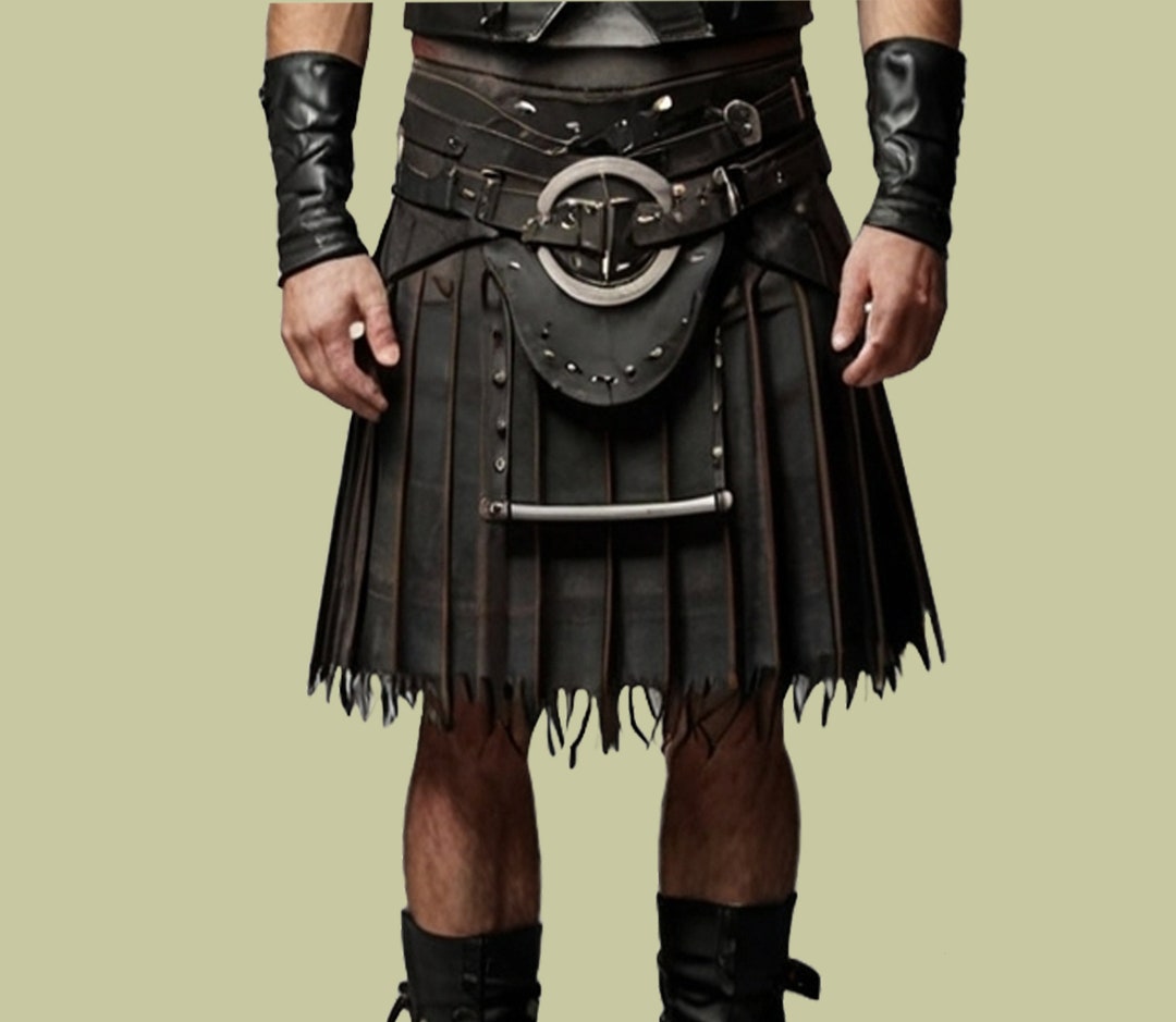 Handmade Men Leather Gladiator Kilt- Black Leather Wedding Kilt-genuine ...