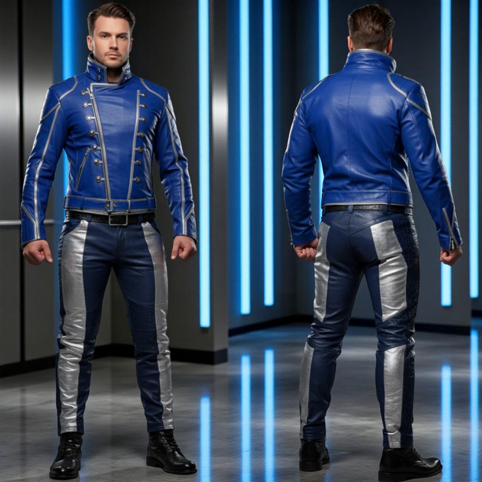 Handmade Royal Blue Leather Cosplay Set: Steampunk Sci-fi Outfit - Etsy
