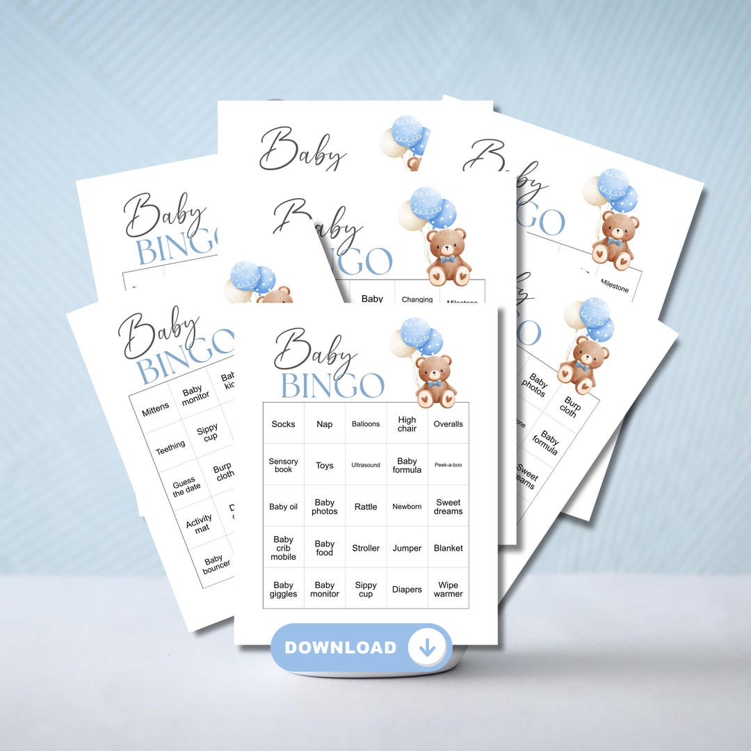 Baby Shower Printable Bingo Cards 50 Unique Baby Boy Bingo Cards With a ...