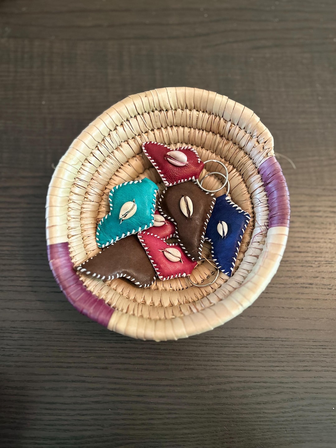 Mini African Real Leather Handcrafted Keychains, African Map With Cowry ...