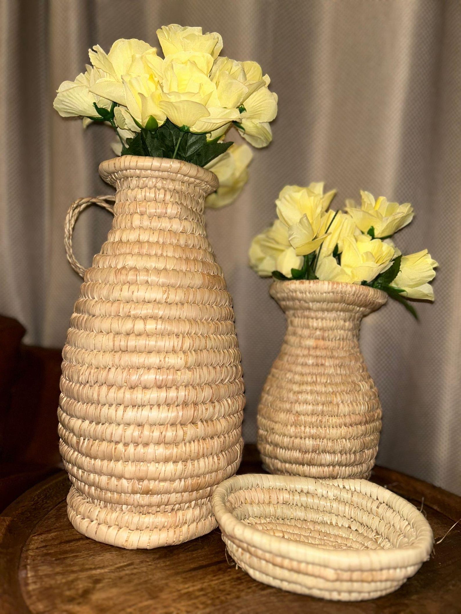 Small African Handwoven Straw Flower Vase - Etsy