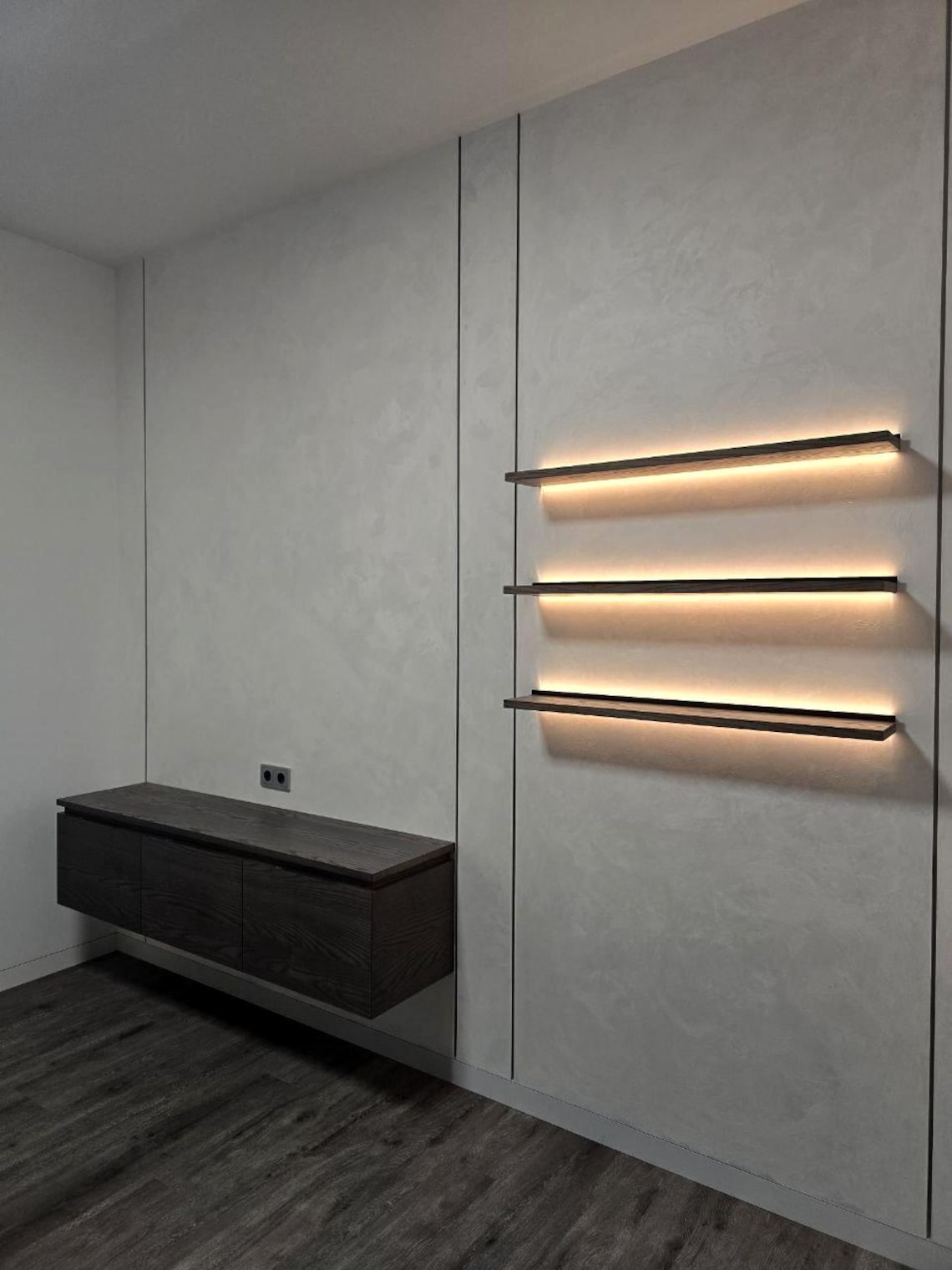 Floating Wall Shelves With LED, Modern Lighted Bookshelf, Minimalist ...