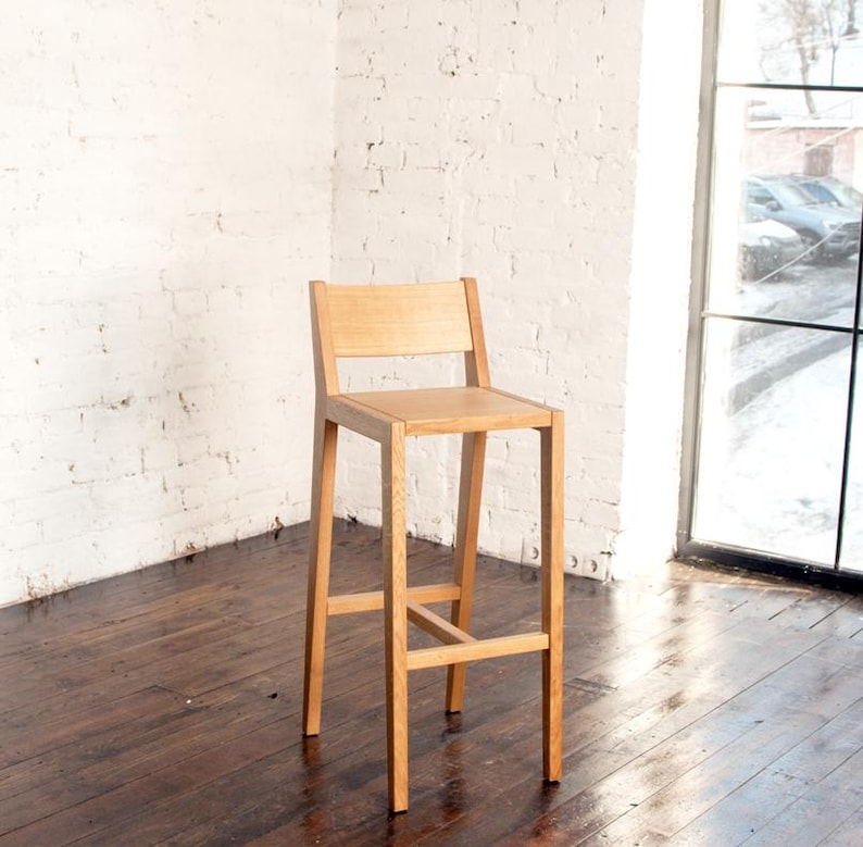 Handcrafted Wooden Bar Stool, Modern Bar Chair, Minimalist High Stool ...
