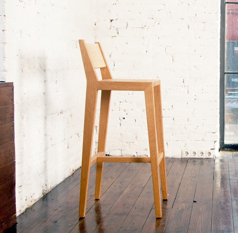 Handcrafted Wooden Bar Stool, Modern Bar Chair, Minimalist High Stool ...