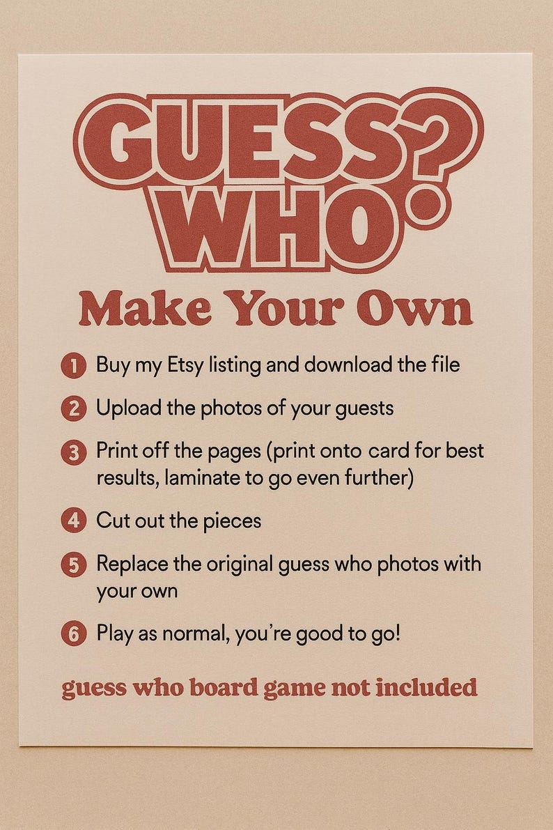 Make Your Own Guess Who Game (digital Download) Wedding Party Games ...