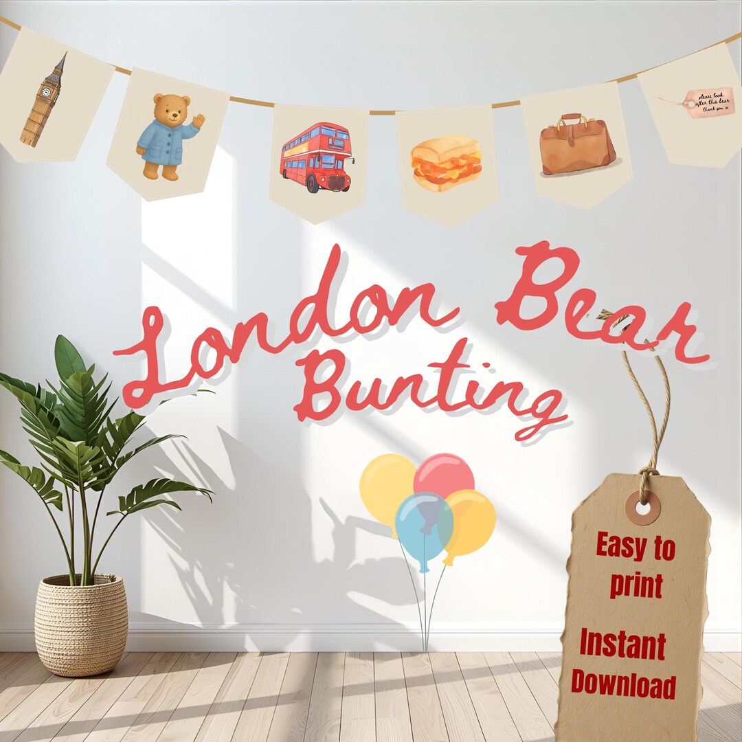 London Bear Bunting Party Decor Kids Party Bear (digital Download ...