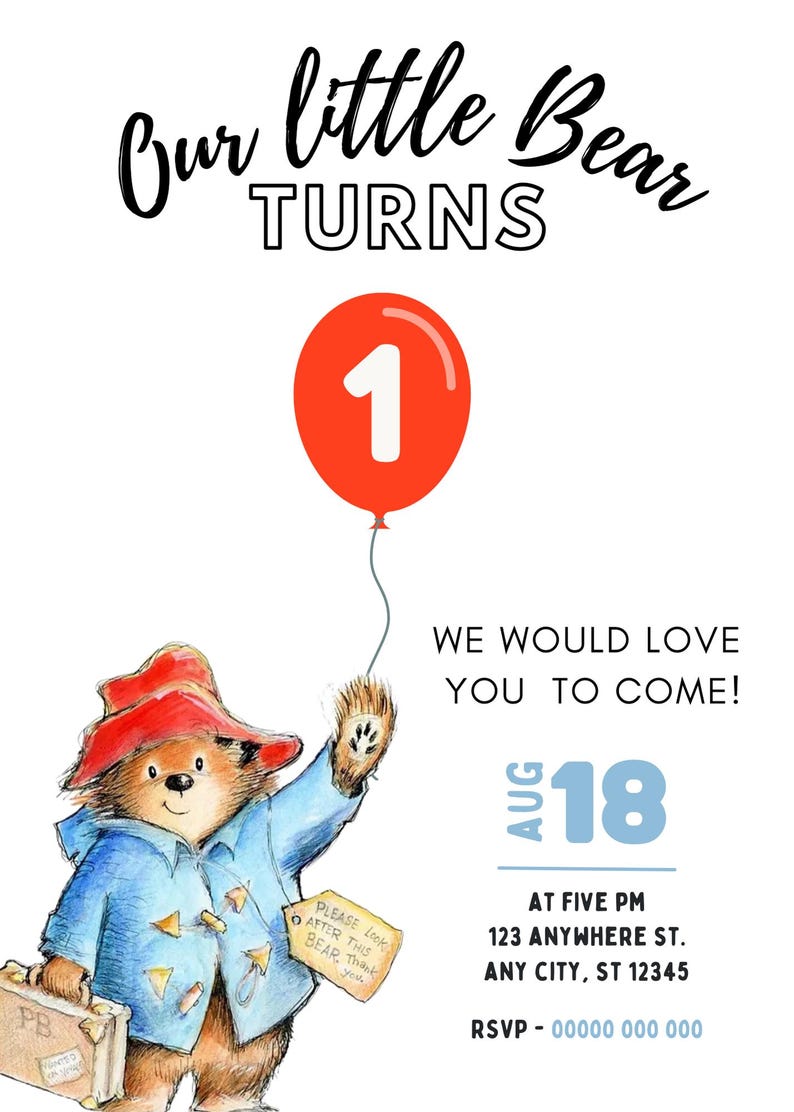 Paddington Bear Birthday Invitation Customisable - Etsy