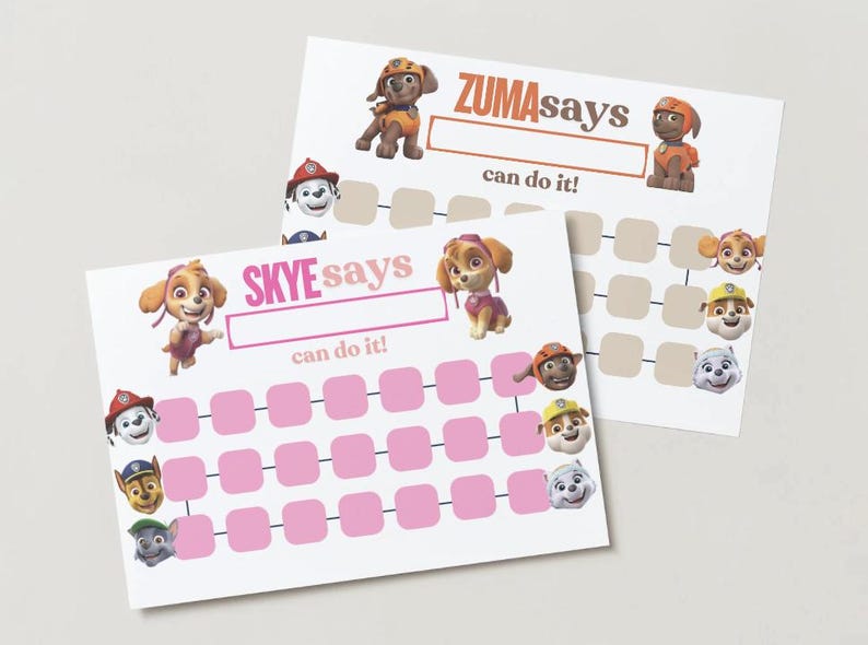 Paw Patrol Reward Chart - Various Characters - Etsy Australia