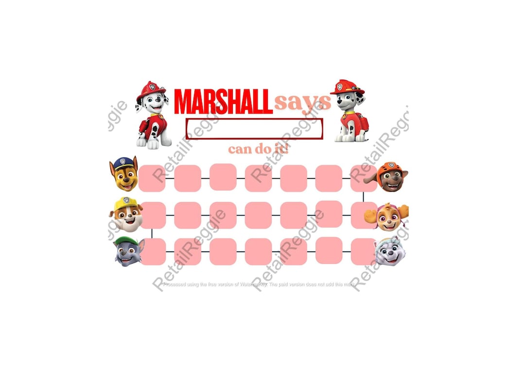 Marshall Paw Patrol Reward Chart - Etsy UK