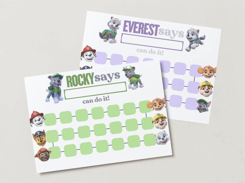 Paw Patrol Reward Chart - Various Characters - Etsy Australia