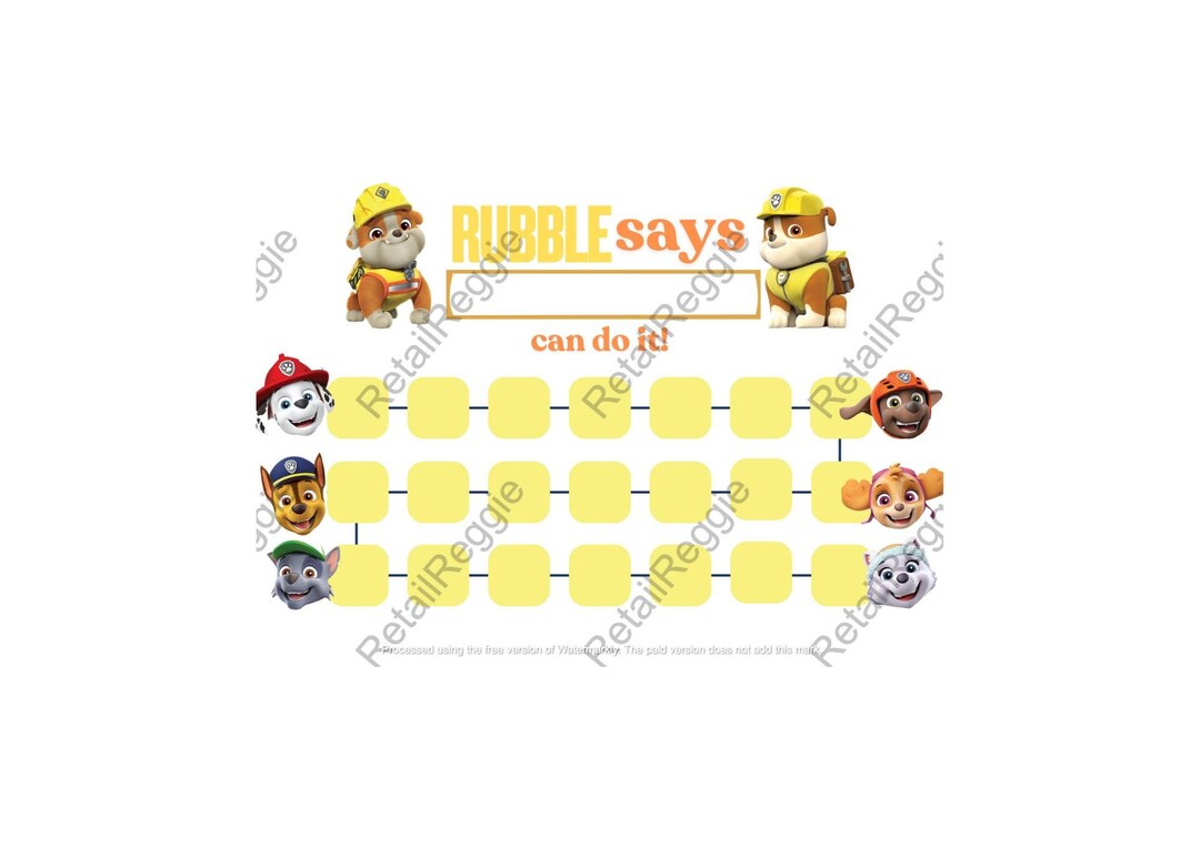Rubble Paw Patrol Reward Chart - Etsy
