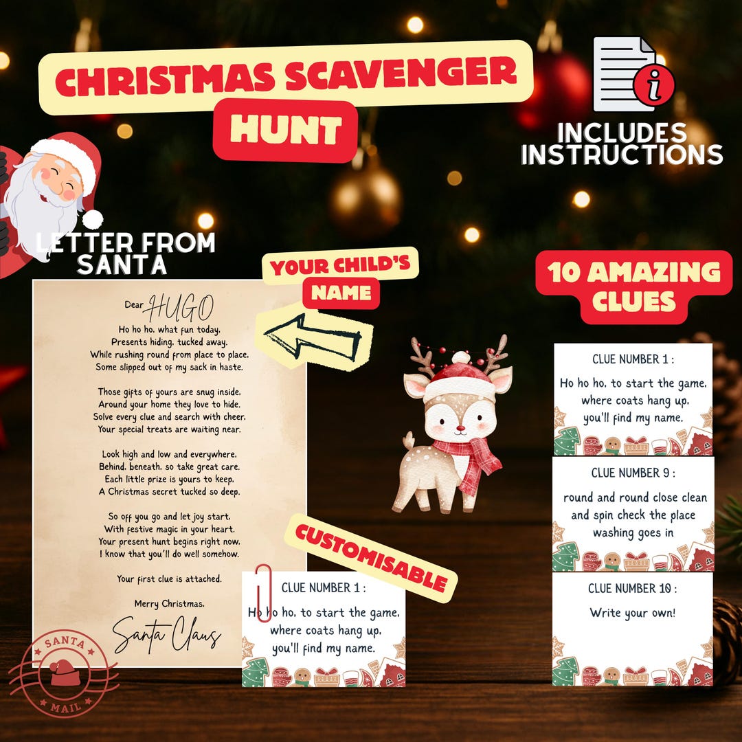 Christmas Scavenger Treasure Hunt (digital Download) Santa Scavenger ...