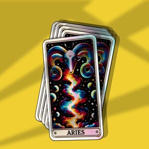 Aries Zodiac Tarot Card Sticker Astrology Ram Design With Stars Planets ...