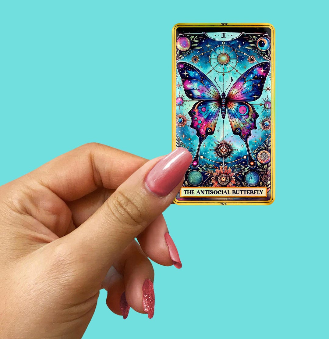 Holographic Butterfly Tarot Card Sticker, Antisocial Cosmic Vinyl Decal ...