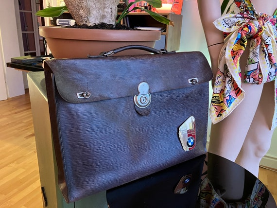 1930s 1940s Leather Briefcase with Original Vitreous … - Gem