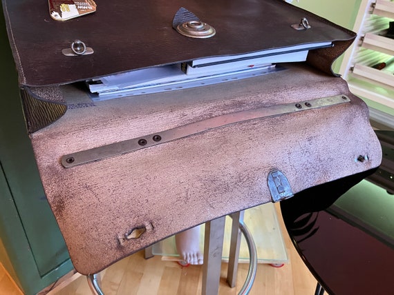 1930s 1940s Leather Briefcase with Original Vitreous … - Gem
