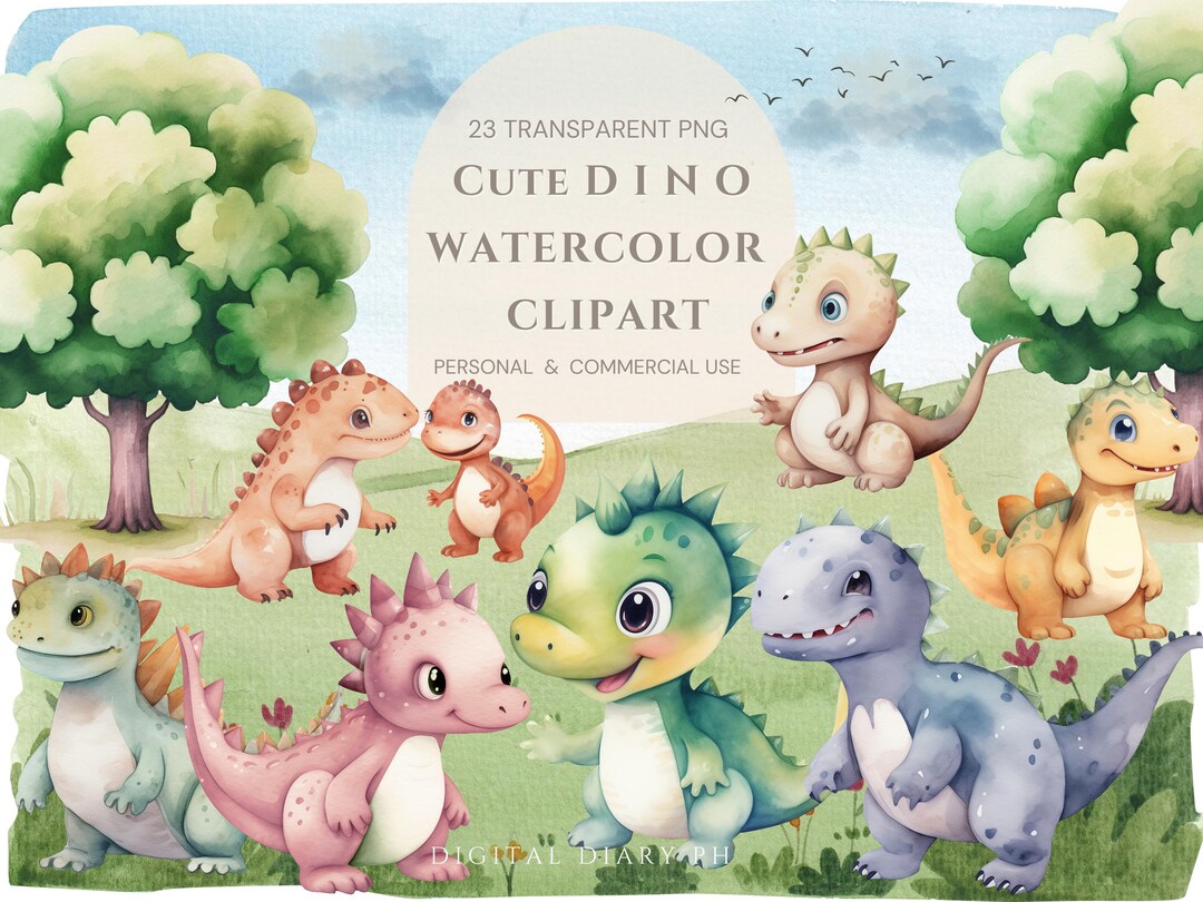 Cute Dinosaurs Watercolor Clipart | Dino Theme Baby Party Printables ...