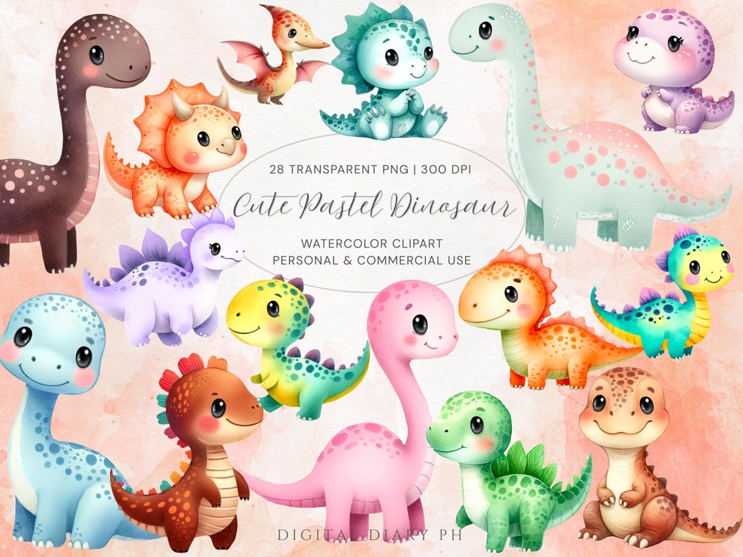 Cute Pastel Dinosaurs Clipart | Dino Theme Baby Party Printables | DIY ...