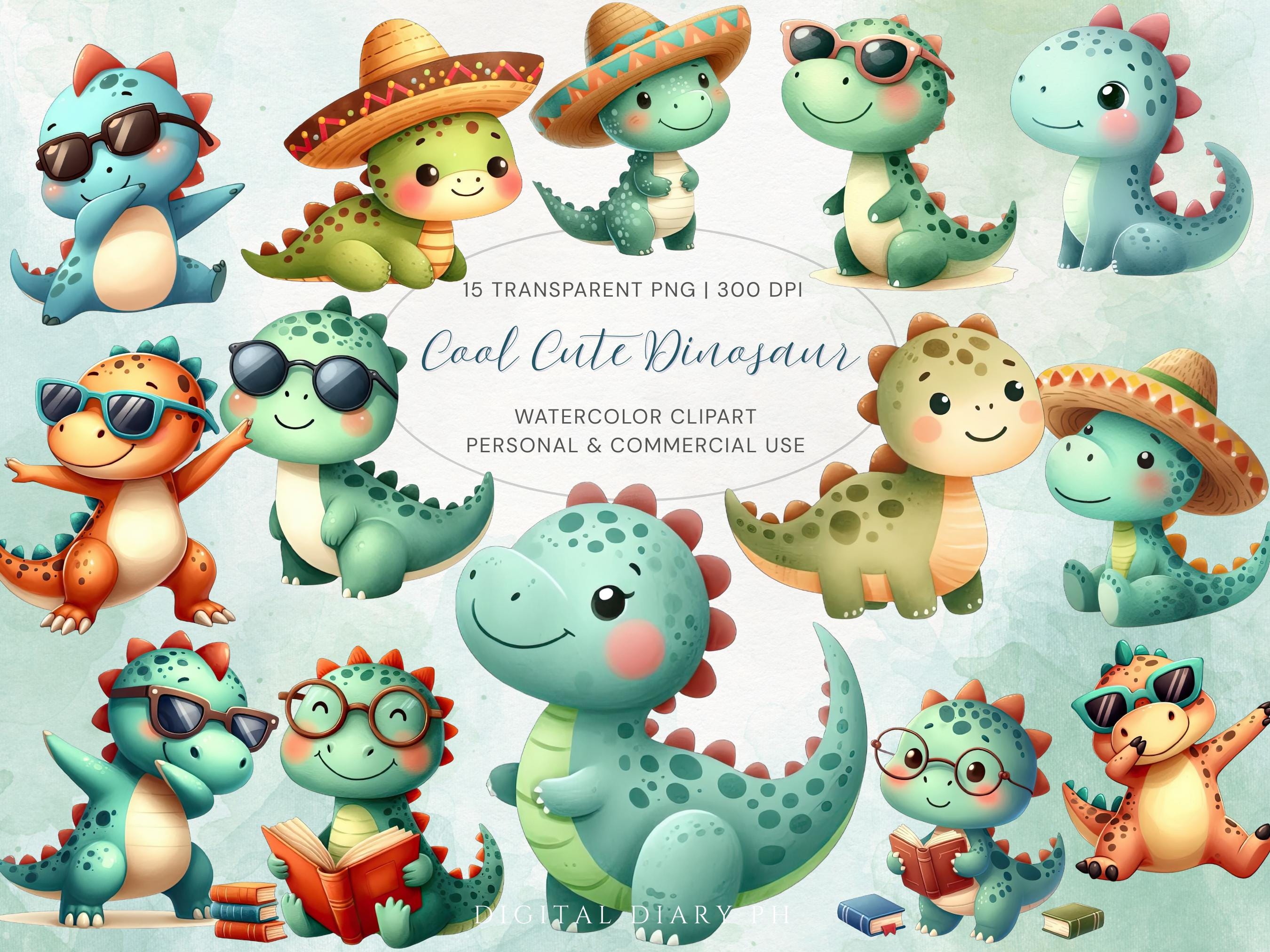 Watercolor Cool Cute Dinosaurs Clipart | Dino Theme Baby Party ...