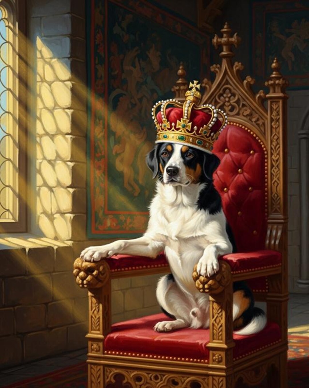 Royal Dog Portrait Art Print • King on Throne (instant Download) - Etsy